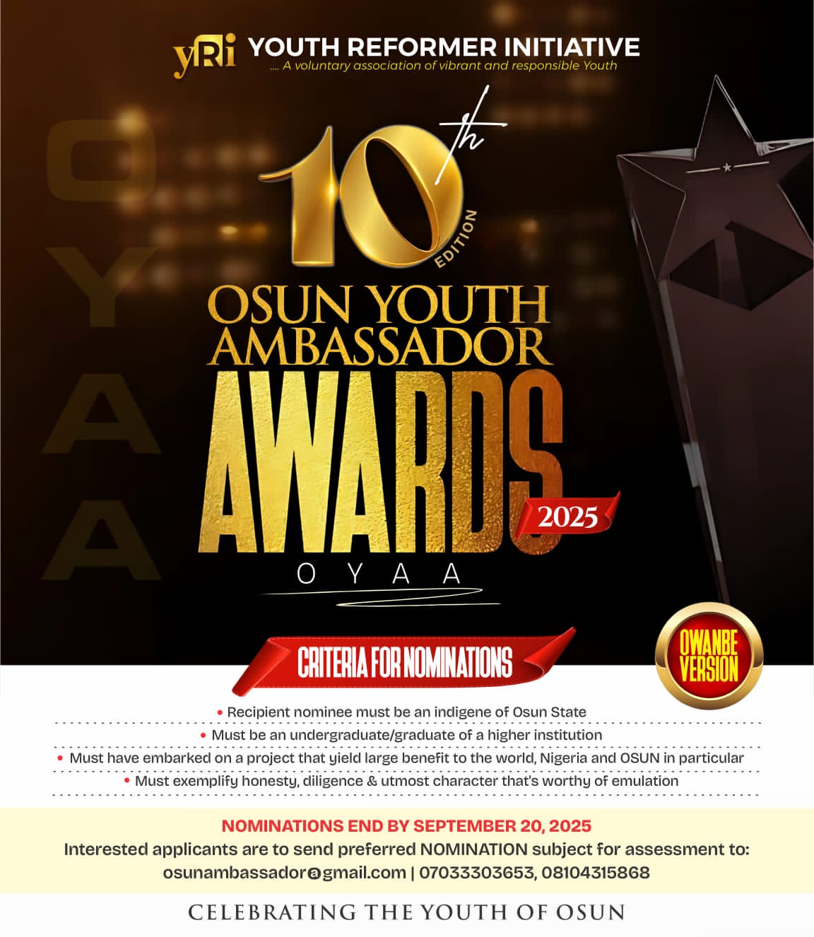 OYAA 2025: Youth Reformer Initiative begins nomination process - Osun ...